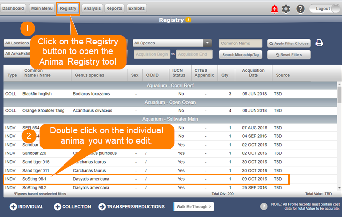 Animal Registry - Editing Individuals – OERCA | Support